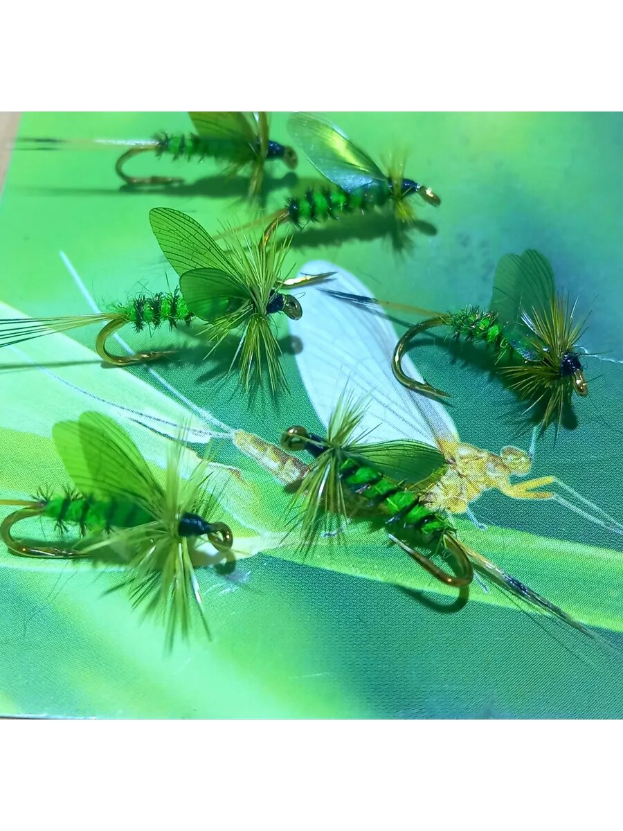 Мушка, для хариуса, зеленый лишайник/оливково-зеленый, одинарный крючок