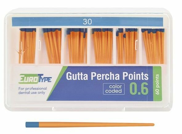 Штифты гуттаперчевые конус 06 №30, рентгеноконтрастные, EuroType