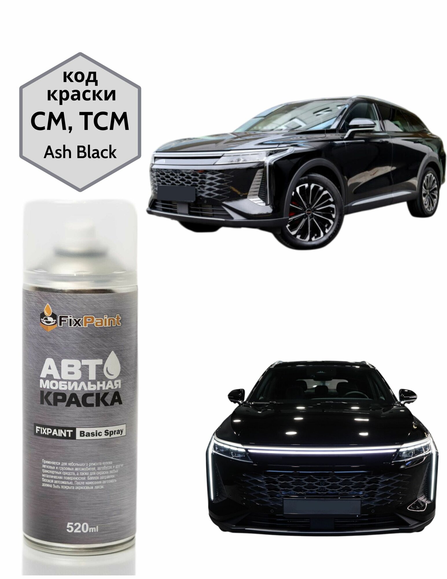 Краска EXEED RX, код CM, TCM, Ash Black, автомобильная эмаль FixPaint Spray в аэрозольном баллончике 520 мл