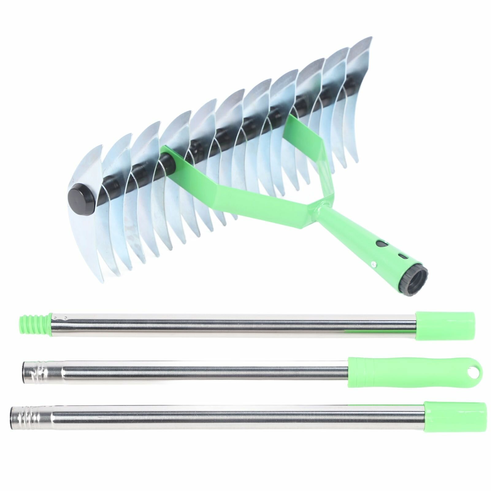 3-секционные газонные грабли с зубьями из нержавеющей стали, соломенные грабли для удаления сухой травы, простые в использовании для ухода и ухода за газоном