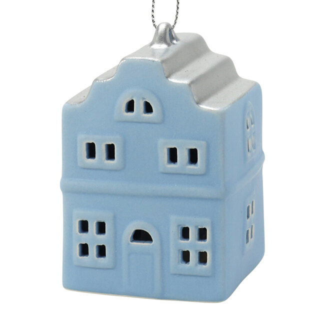 Светящаяся елочная игрушка Домик Нельмин 8 см голубой, на батарейках, подвеска, Koopman, ALX620490-2