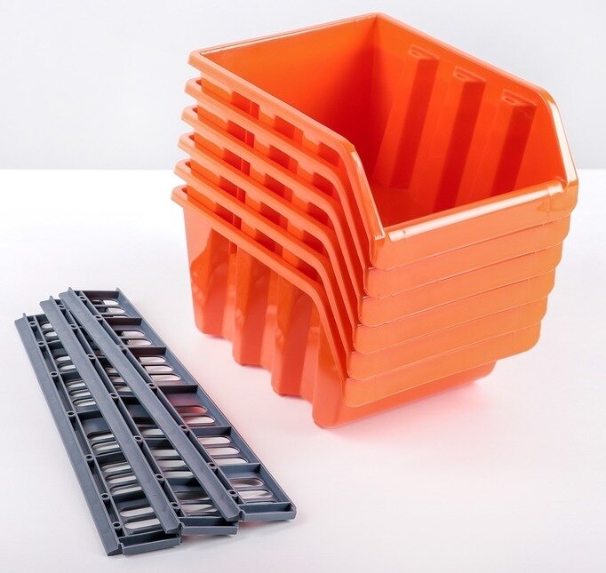 Лоток для метизов Blocker / Блокер набор средний универсальный, с планкой, пластиковый, 350×253×195мм, в упаковке 6шт. / строительство и ремонт