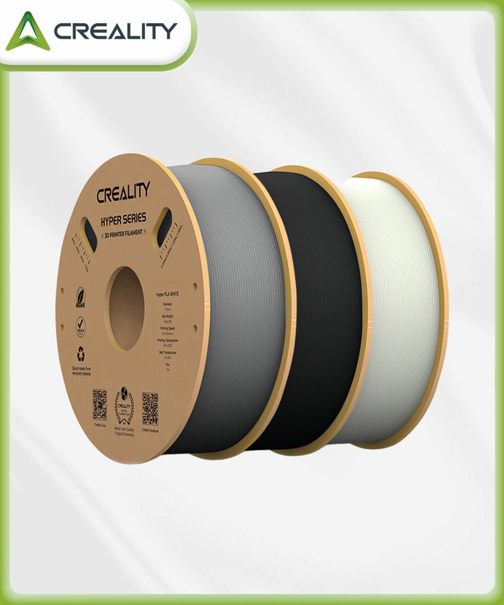 3D - принтер. Материал для 3D - печати Creality Hyper Series, пластик PLA, белый, черный, серый, по 1 кг, всего 3 кг (диаметр 1,75 мм).