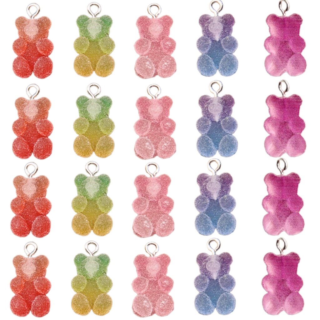 Набор из 20 градиентных подвесок в виде медвежьего сердца и звезды, аксессуар, милый ювелирный шарм из смолы