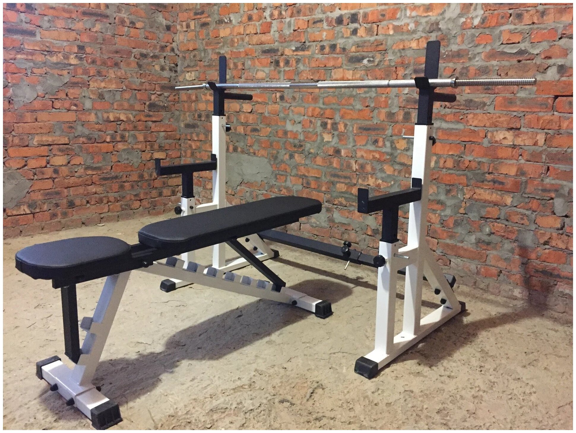 Скамья для жима + Стойка телескопическая для жима/приседа/брусья
