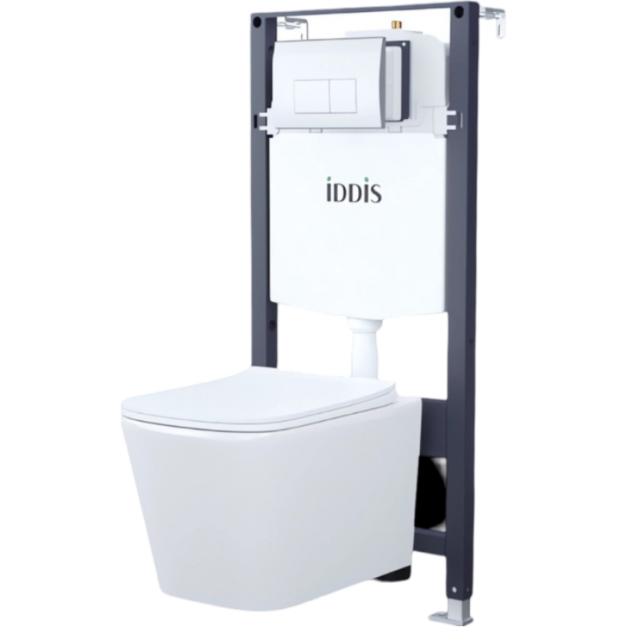 Комплект IDDIS BASBI01i73 Унитаз подвесной, с микролифтом + Система инсталляции + Кнопка смыва глянцевый хром