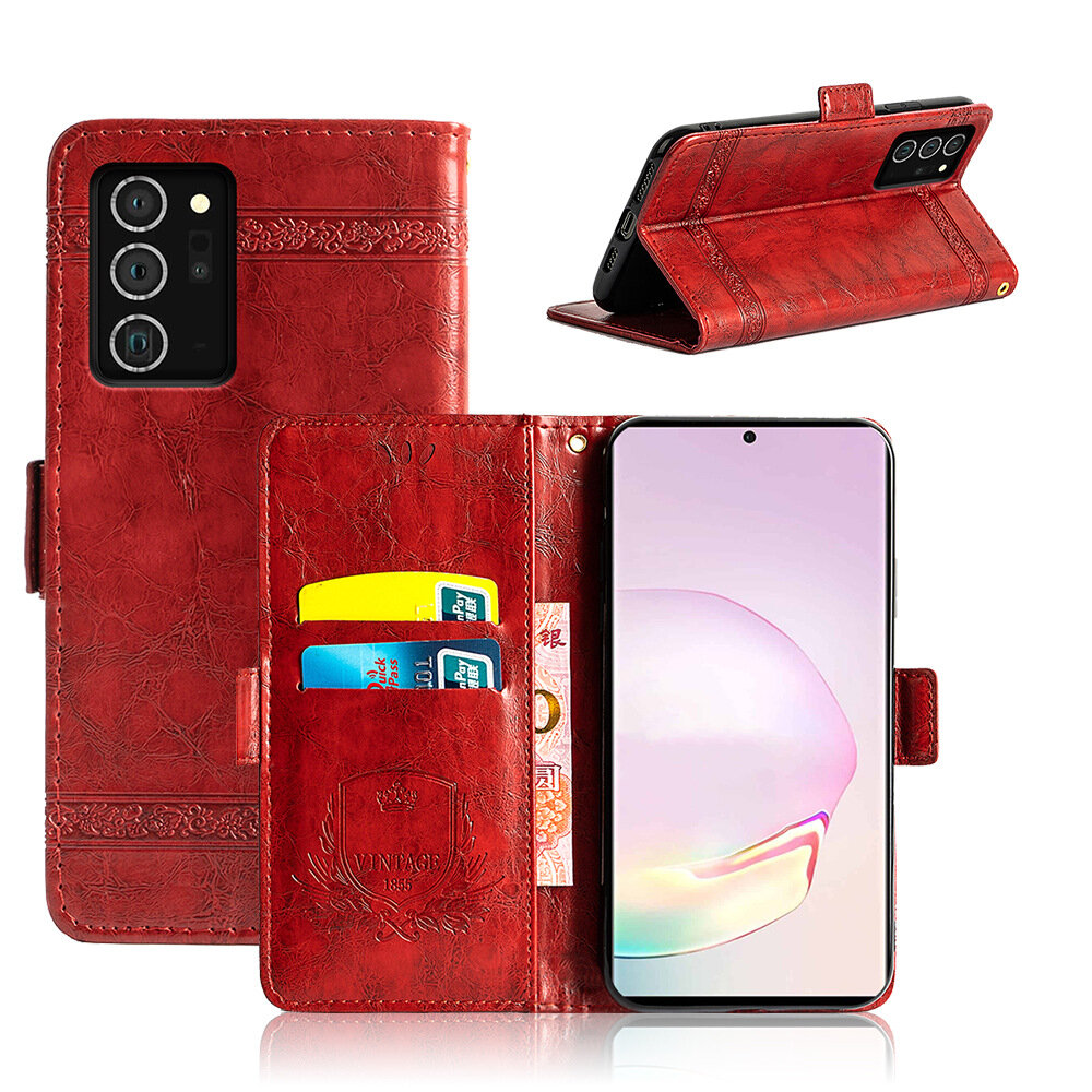 Чехол-книжка MyPads для Samsung Galaxy Note 20 (SM-N980F) из качественной импортной кожи в винтажном стиле Ретро красный