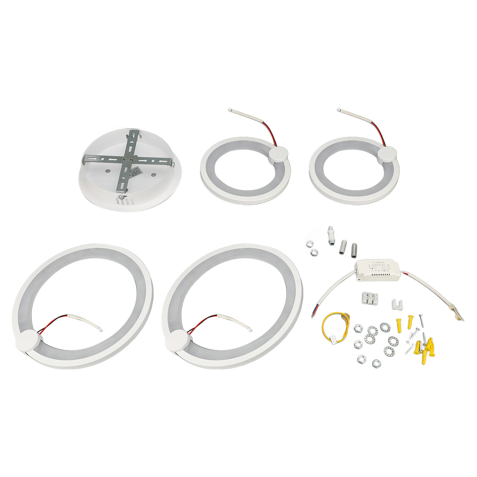 Современный светодиодный потолочный светильник с 4 кольцами, 3 цвета, акриловые потолочные светильники с регулируемой яркостью, 38 Вт. Современная люстра для гостиной, спальни, кухни, 4 кольца, белые, 3 цвета с затемнением.