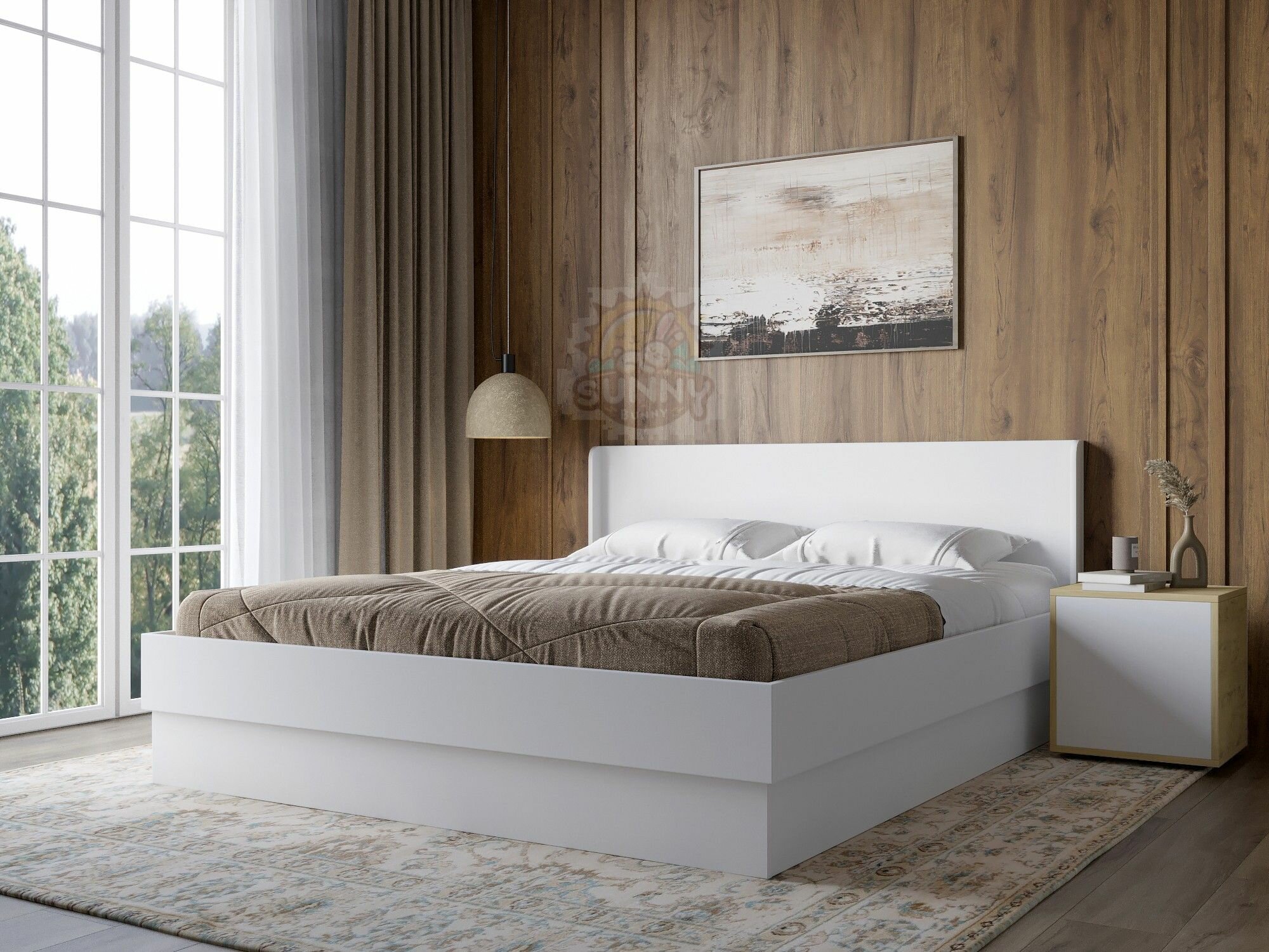 Двуспальная кровать Sicilia 140х200 см, с подъемным механизмом, с тумбой, (матрас-sleep CLASSIC), ЛДСП (Белый)