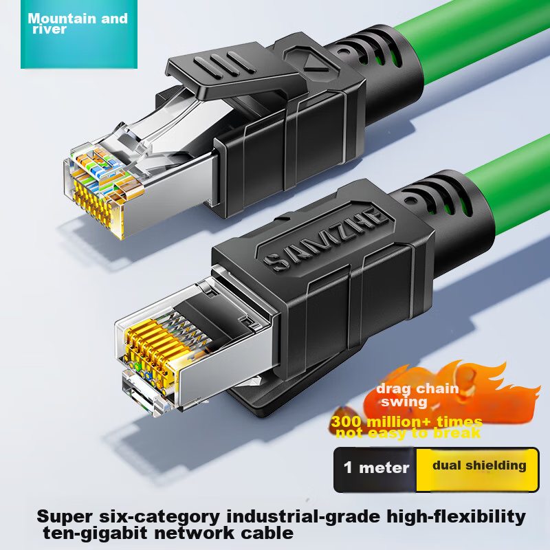 SAMZHE Cat6A Industrial Twisted Pair Cable, High Flexibility Double-Shielded Pure Copper 10 Gigabit Profinet Servo Tank Finished Cable, Green, 1 Meter, SPFC6A-10