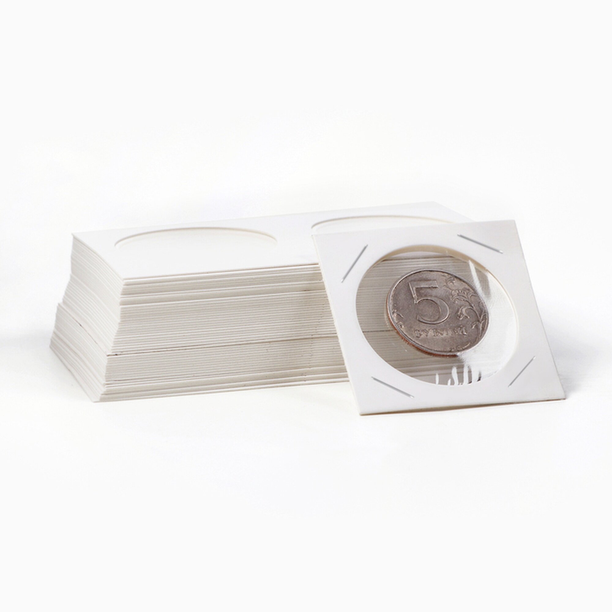 Холдеры для монет Сима-ленд, под скрепку, 4 см, белые, прозрачные, 50 штук