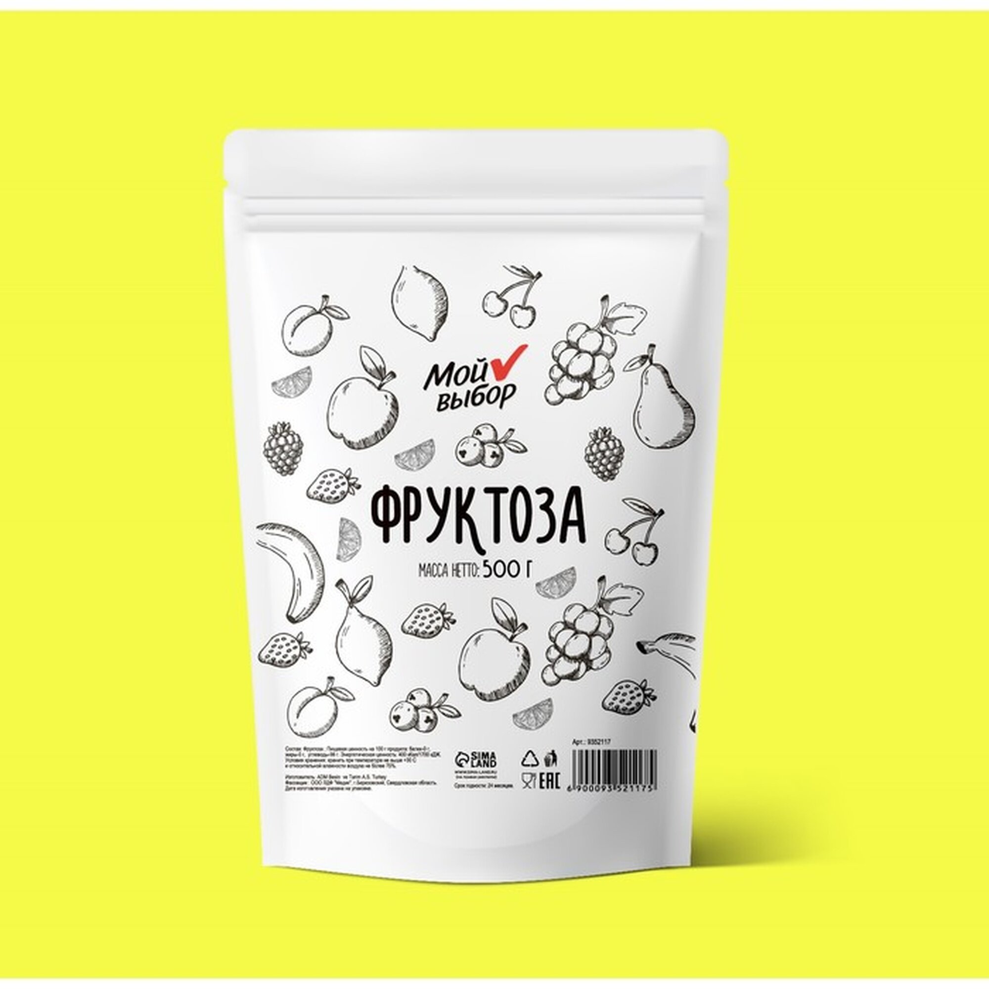 Фруктоза "Мой выбор", натуральный подсластитель, порошок, 500 гр
