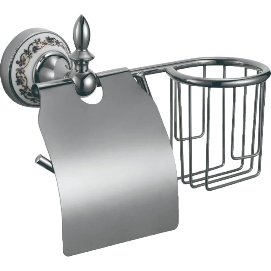 Держатель для туалетной бумаги Savol 68 а S-L06851A настенный, с держателем освежителя воздуха, закрытый, хром, с рисунком, глянцевый, латунный, на шурупах, с комплектом для монтажа
