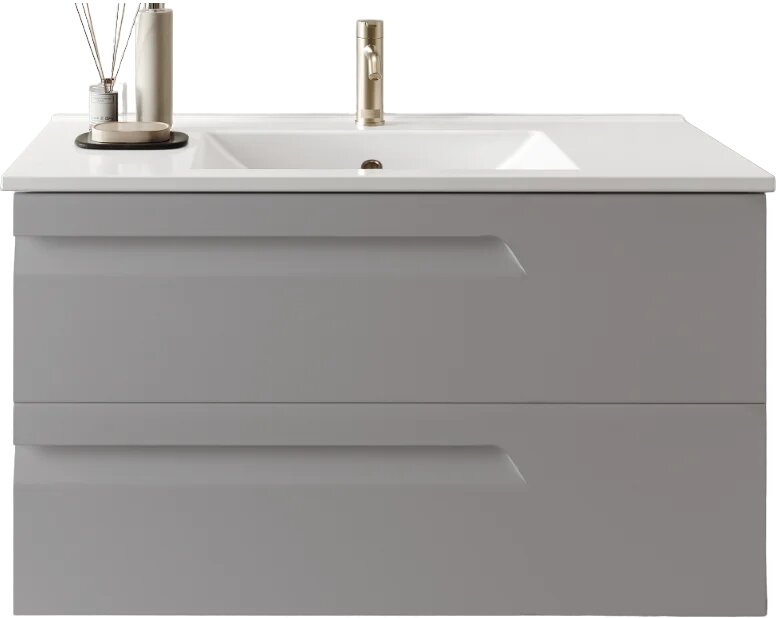 Тумба под раковину без столешницы Laparet Atlas 100 подвесная, серая, матовая, из МДФ, тумба для ванной, с ящиками, с доводчиками