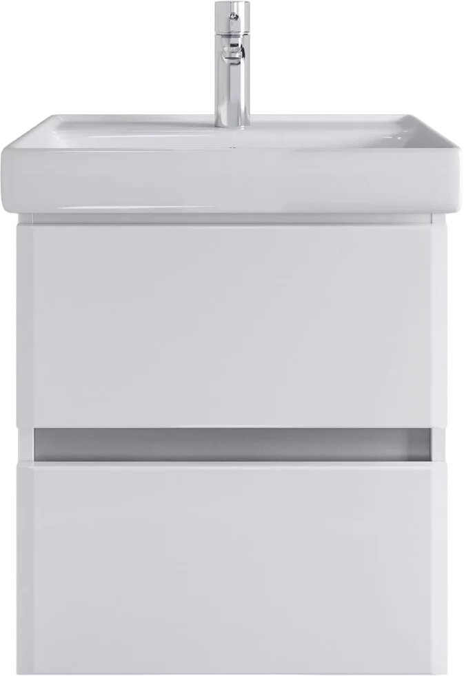 Тумба под раковину без столешницы SanStar Велья 50 подвесная, белая, глянцевая, из МДФ, тумба для ванной, с ящиками, с доводчиками