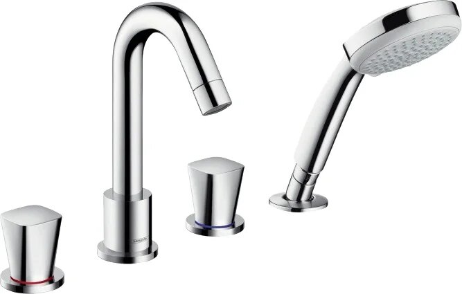 Смеситель на борт ванны Hansgrohe Logis 71314000 встраиваемый, с душевой лейкой, хром, глянцевый, латунный, смеситель для ванны с душем, вентильный