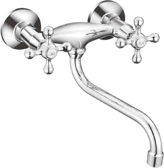 Смеситель для кухни Cron CN08 CN4608 с поворотным изливом, хром, глянцевый, вентильный, настенный