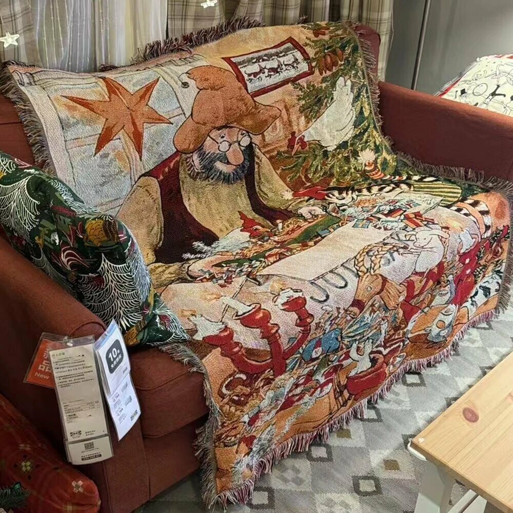 Одеяло для дивана в стиле ретро, хлопковая нить, рождественское одеяло для гостиной, отдыха, дивана, зимние вязаные новогодние подарки, одеяла, C, 130X160CM
