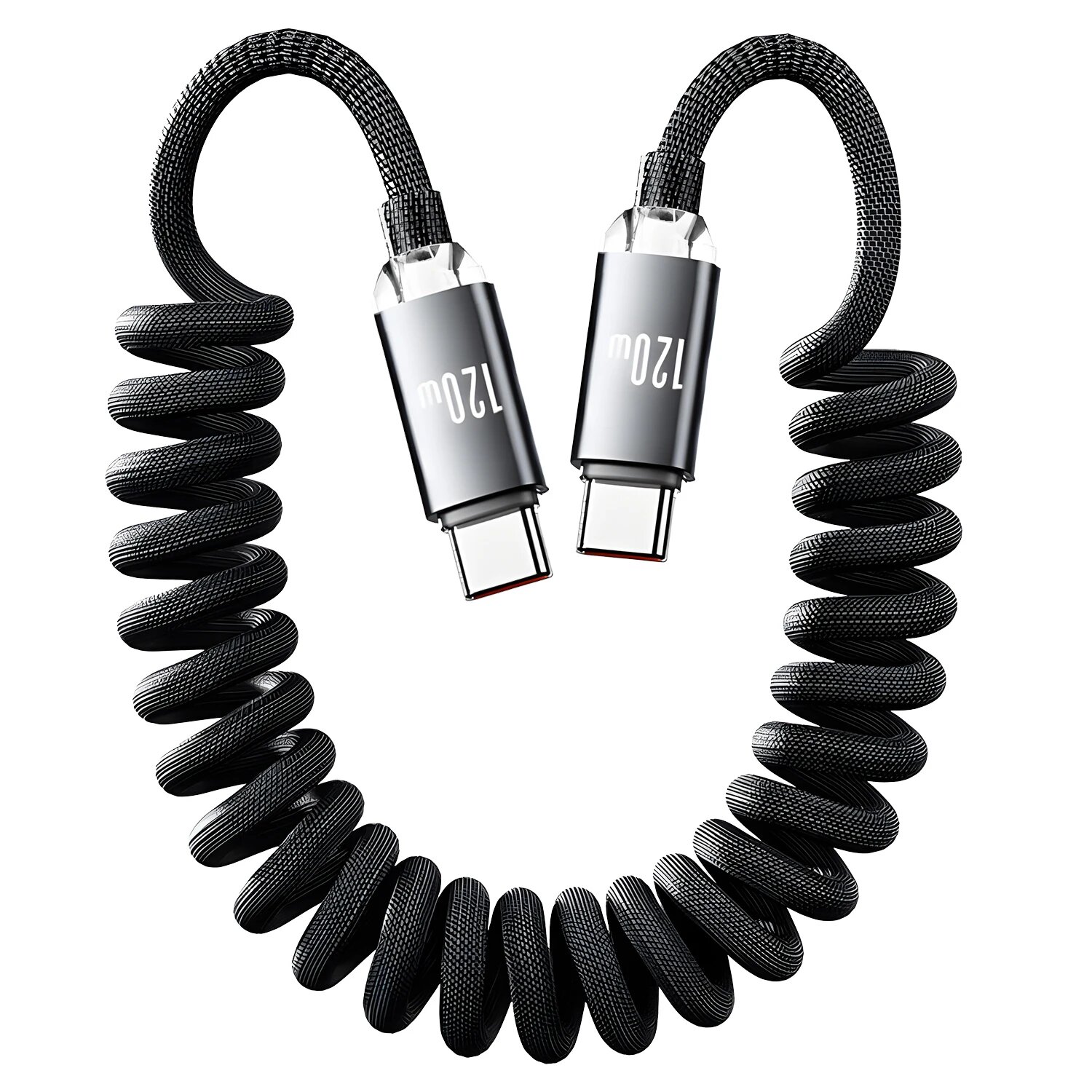 Выдвижной кабель USB Type C, 120 Вт, шнур для быстрой зарядки данных, пружинный автомобильный зарядный кабель Type-C для Samsung Xiaomi iPhone Huawei 1 м, USB C to C