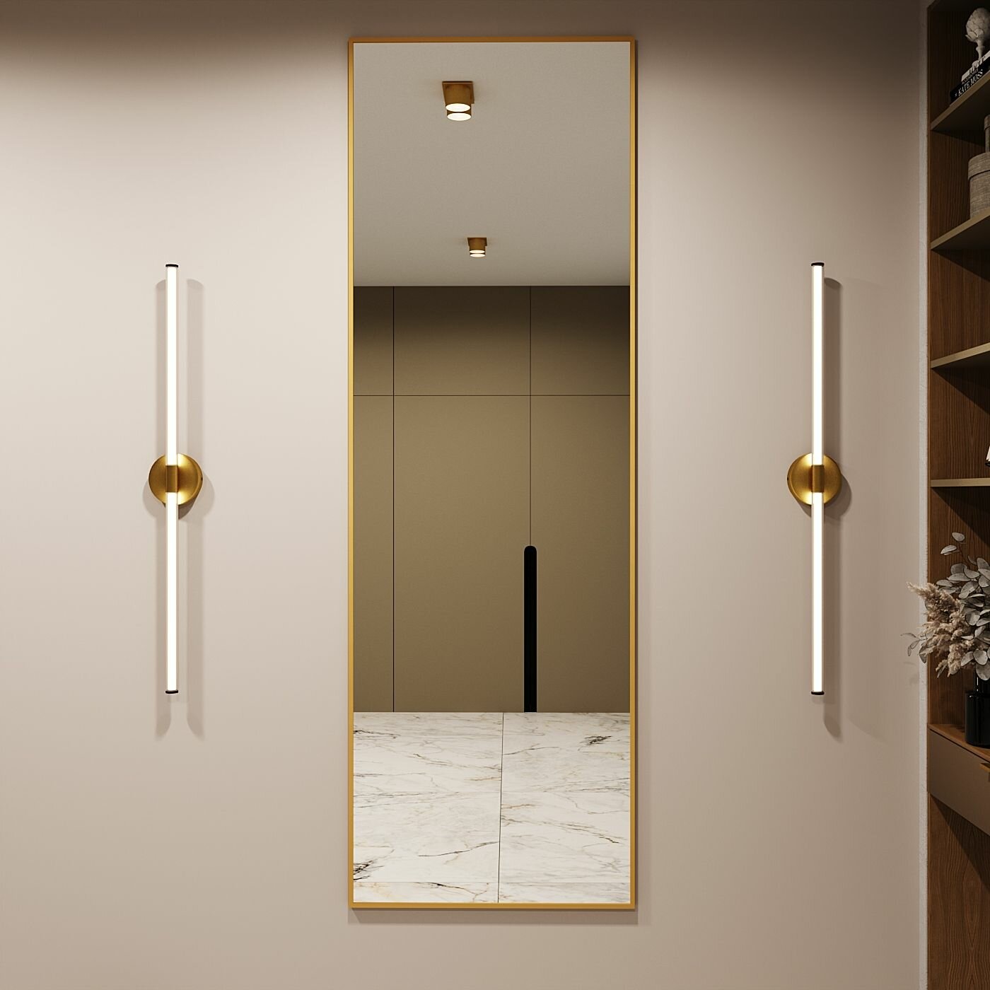 Зеркало настенное 200х70 см. BLX MIRROR интерьерное в алюминиевой раме, Золотое