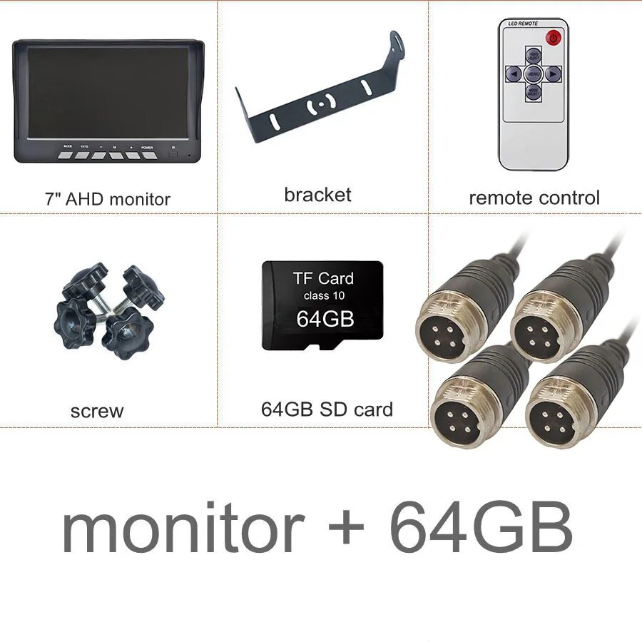 DIYKIT 7-дюймовый AHD IPS 4 разделенный четырехъядерный ЖК-экран автомобильный монитор заднего вида максимальная поддержка 1080P AHD камера видеозапись, monitor and 64GB