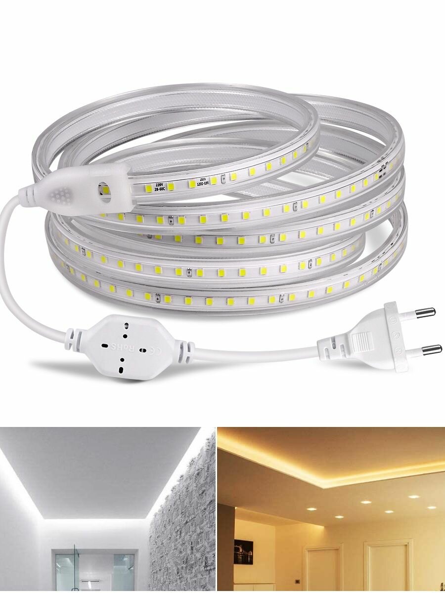 Светодиодная лента 220V 2835 SMD 120 светодиодов/м подсветка для кухни, полок, шкафов и улицы (IP65