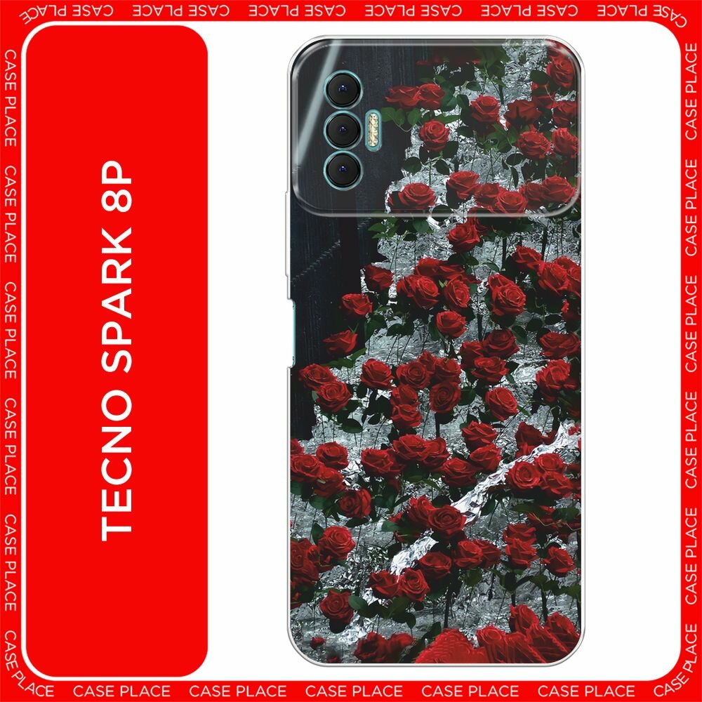 Чехол на Tecno Spark 8P / Техно Спарк 8P с принтом Цветущие алые розы