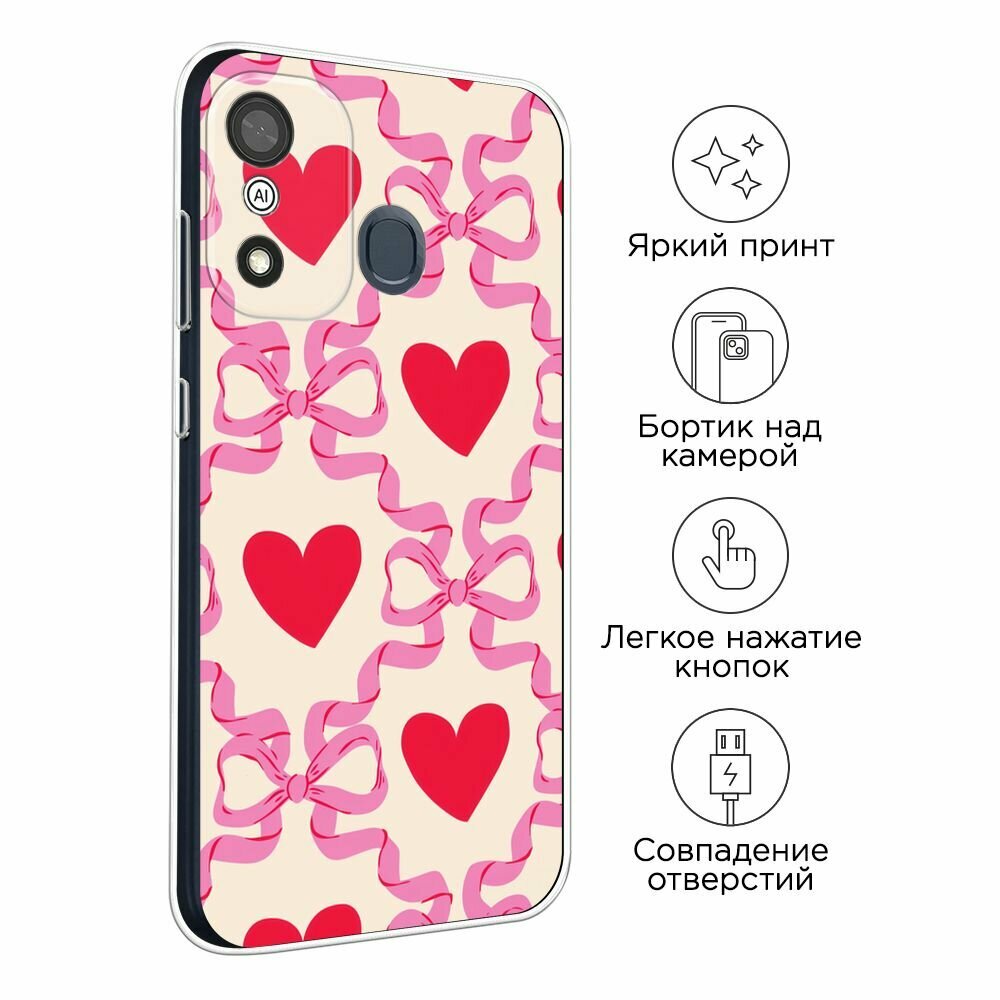 Чехол на Itel A27 / Ител А27 с принтом "Hearts and ribbons 1 - 14 февраля" — фото 1