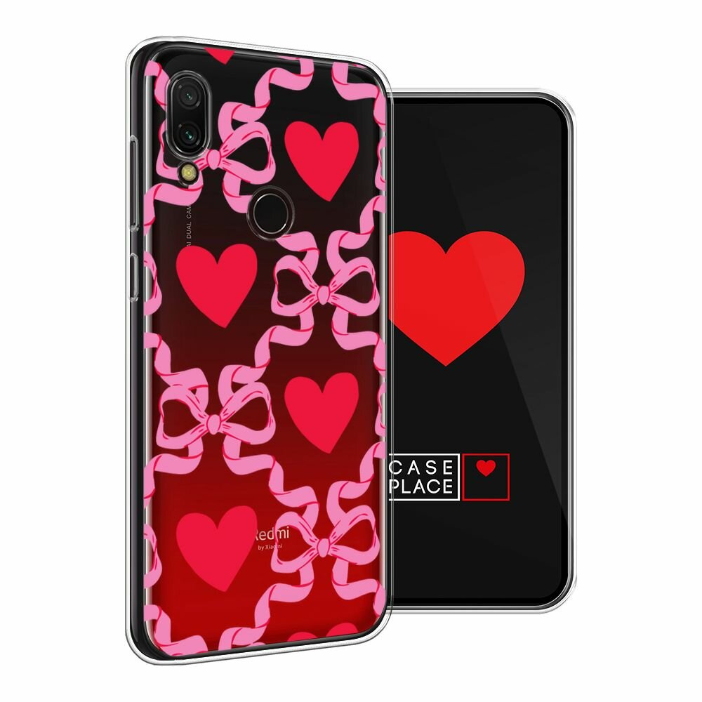 Чехол на Xiaomi Redmi 7 / Сяоми Редми 7 с принтом "Hearts and ribbons 2 - 14 февраля", прозрачный — фото 1