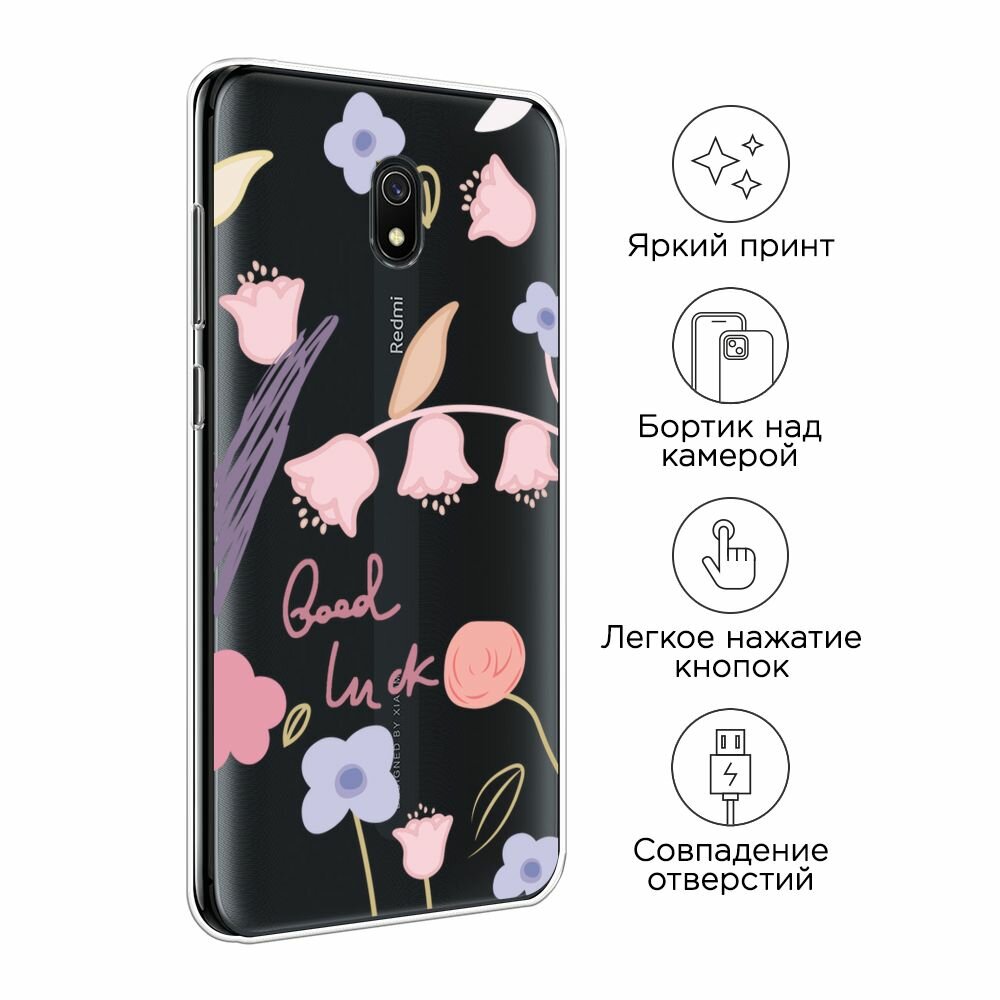 Чехол на Xiaomi Redmi 8A / Сяоми Редми 8А с принтом "Lucky flowers", прозрачный — фото 1