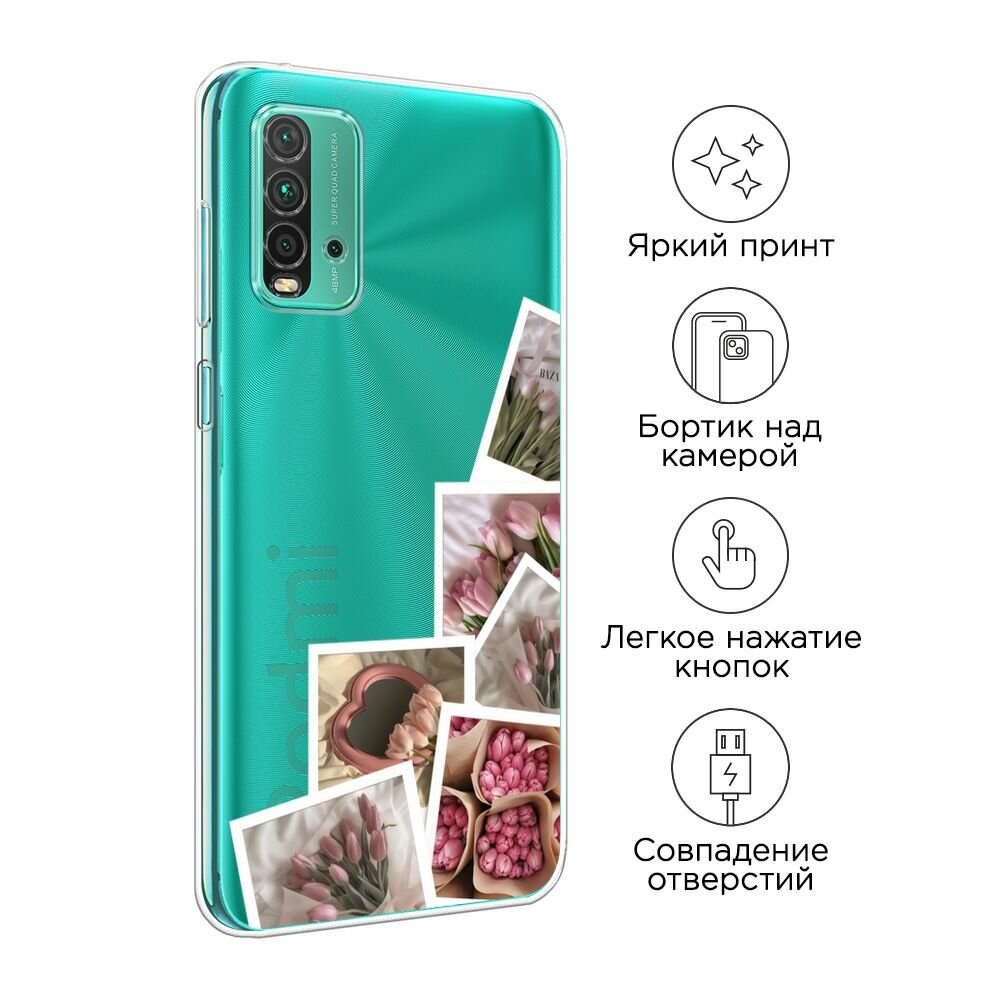 Чехол на Xiaomi Redmi 9T / Сяоми Редми 9Т с принтом "Весенние фото - 8 марта", прозрачный — фото 1