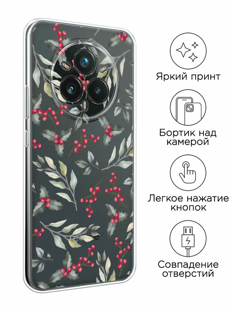 Чехол на Realme 14 Pro / Реалми 14 Про с принтом Зимние ягоды паттерн, прозрачный — фото 1