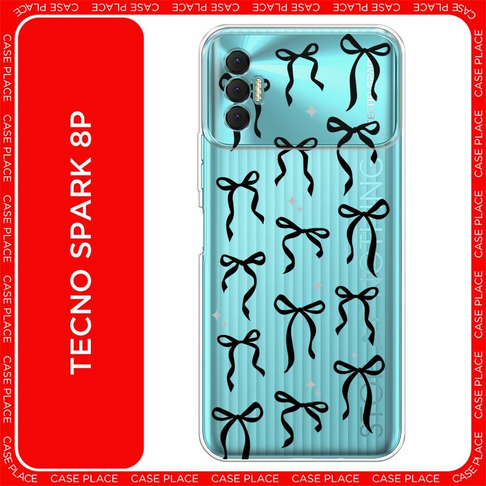 Чехол на Tecno Spark 8P / Техно Спарк 8P с принтом "Black bows", прозрачный