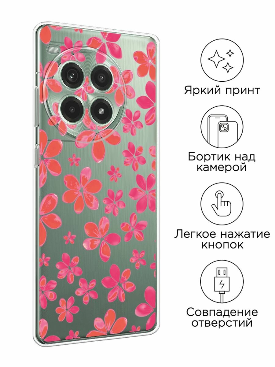 Чехол на OnePlus Ace 3 Pro / Ван Плас Эйс 3 Про с принтом "Росыпь ярких цветов", прозрачный — фото 1