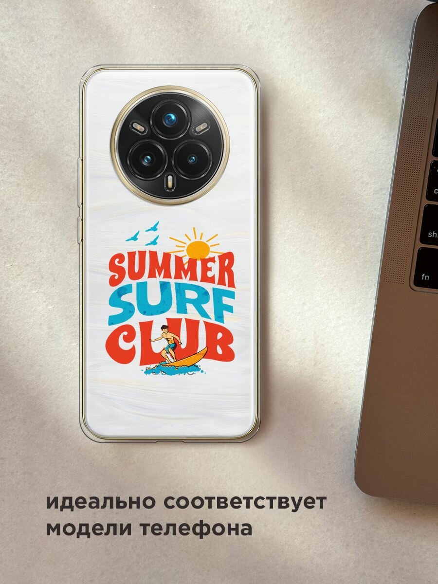 Чехол на Realme 14 Pro+ / Реалми 14 Про+ с принтом "Summer surf club", прозрачный — фото 1