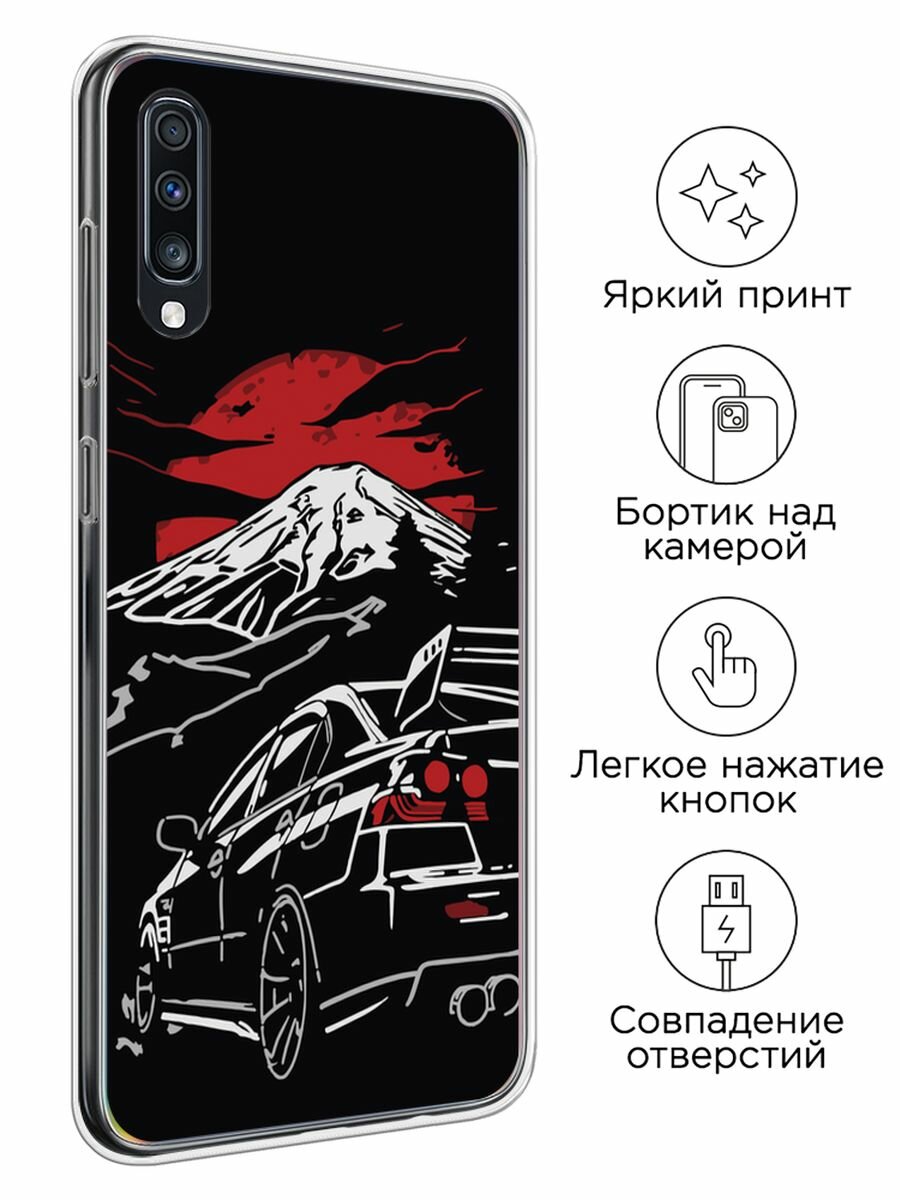 Чехол на Samsung Galaxy A70 / Самсунг Галакси А70 с принтом "Машина в горах JDM" — фото 1