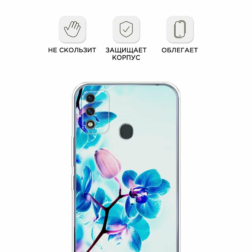Силиконовый чехол на Itel A48 / Ител А48 с принтом "Голубая орхидея" — фото 1