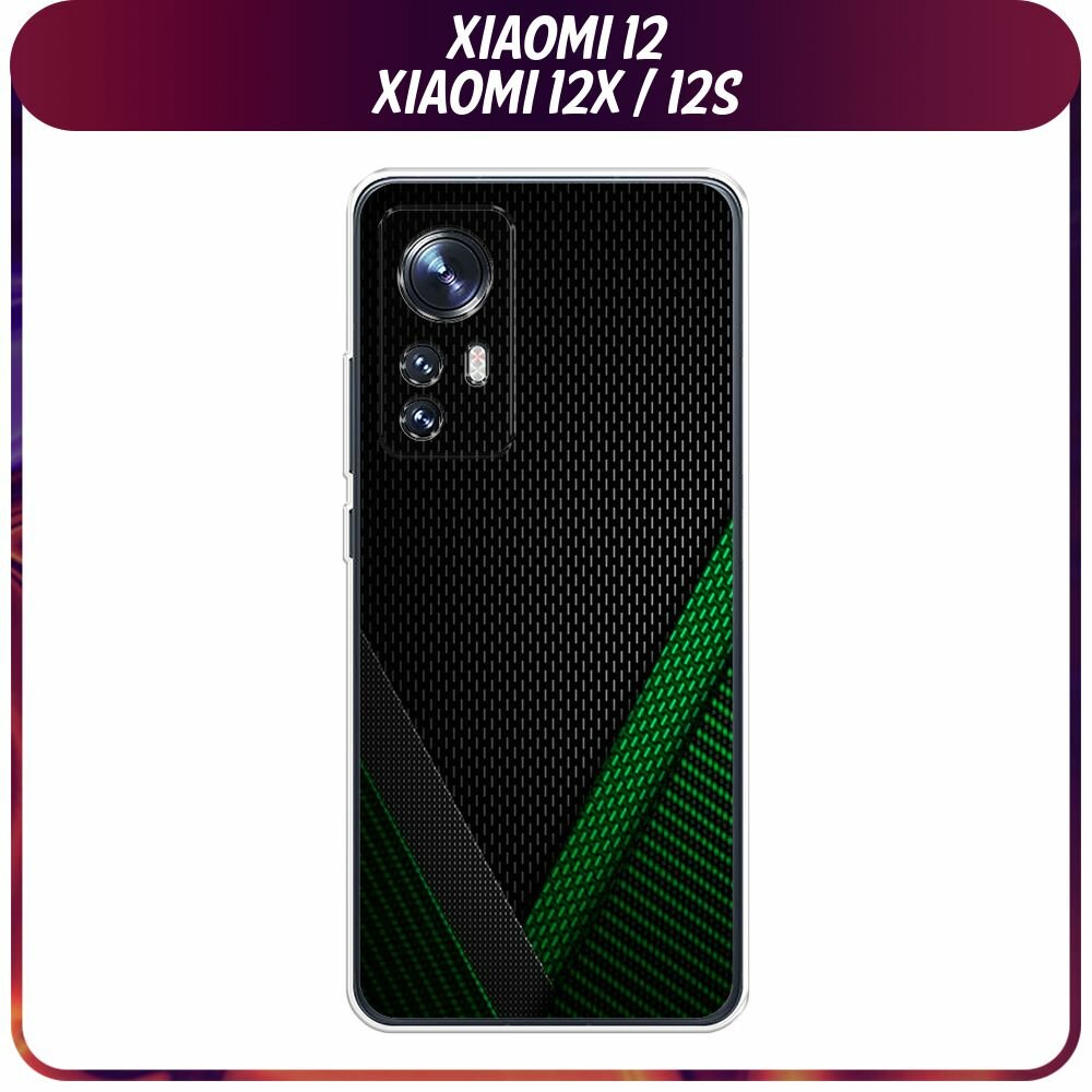 Чехол на Xiaomi 12/12X/12S / Сяоми 12/12X/12S с принтом "Зеленый карбон"