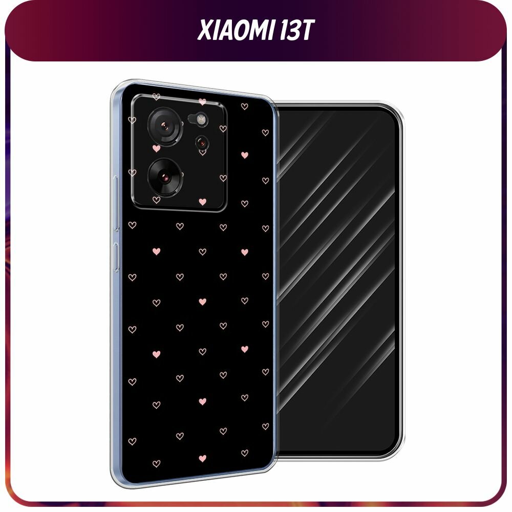 Чехол на Xiaomi 13T / Сяоми 13T с принтом "Черный фон и сердечки"