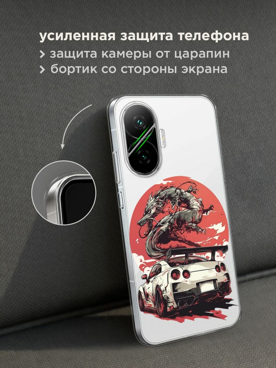 Чехол на Poco F7 / Поко F7 с принтом "Car and dragon", прозрачный — фото 1