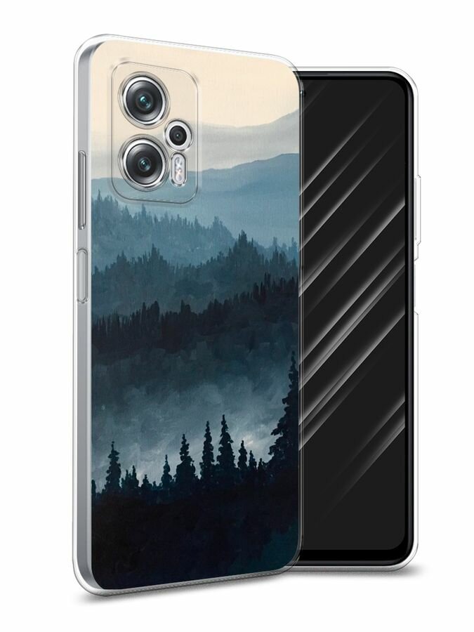 Чехол на Xiaomi Redmi Note 11T Pro Plus / Сяоми Редми Ноте 11Т Про Плюс с принтом "Туманные горы"
