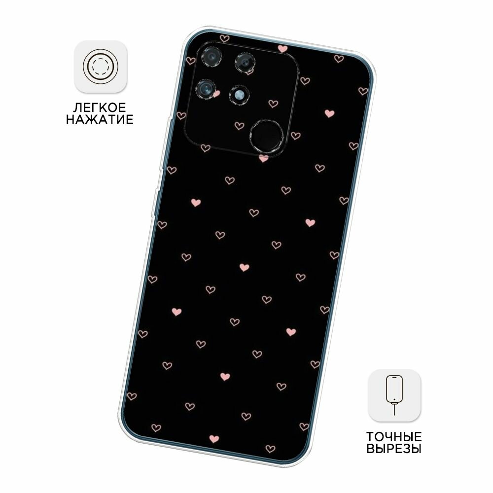 Чехол на Realme Narzo 50A / Реалми Нарзо 50A с принтом "Черный фон и сердечки" — фото 1