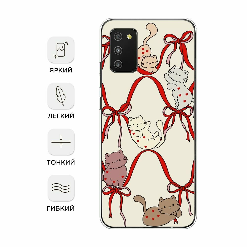 Чехол на Samsung Galaxy A02s / Самсунг Галакси A02s с принтом "Котики в ленточках 1" — фото 1