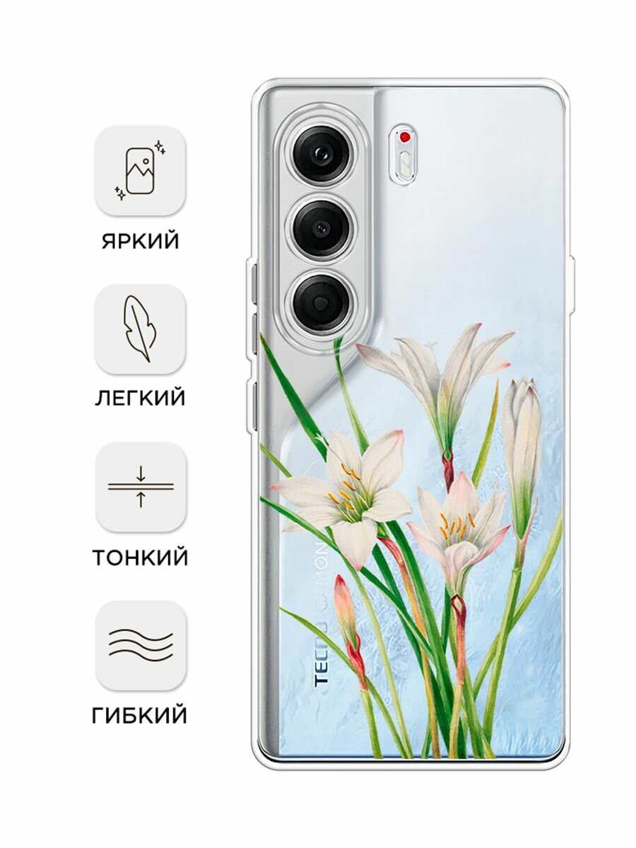 Чехол на Tecno Camon 40 Pro / Текно Камон 40 Про с принтом "White lily", прозрачный — фото 1