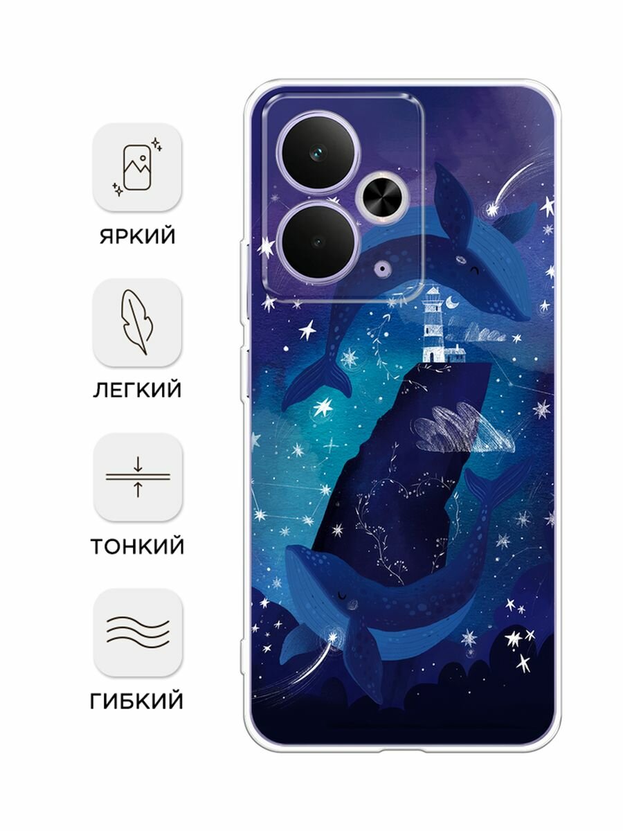 Силиконовый чехол на Realme 14T / Реалми 14Т с принтом "Ночные киты" — фото 1