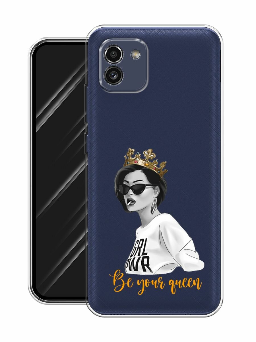 Чехол на Samsung Galaxy A03 / Самсунг Галакси А03 с принтом Be your Queen, прозрачный — фото 1