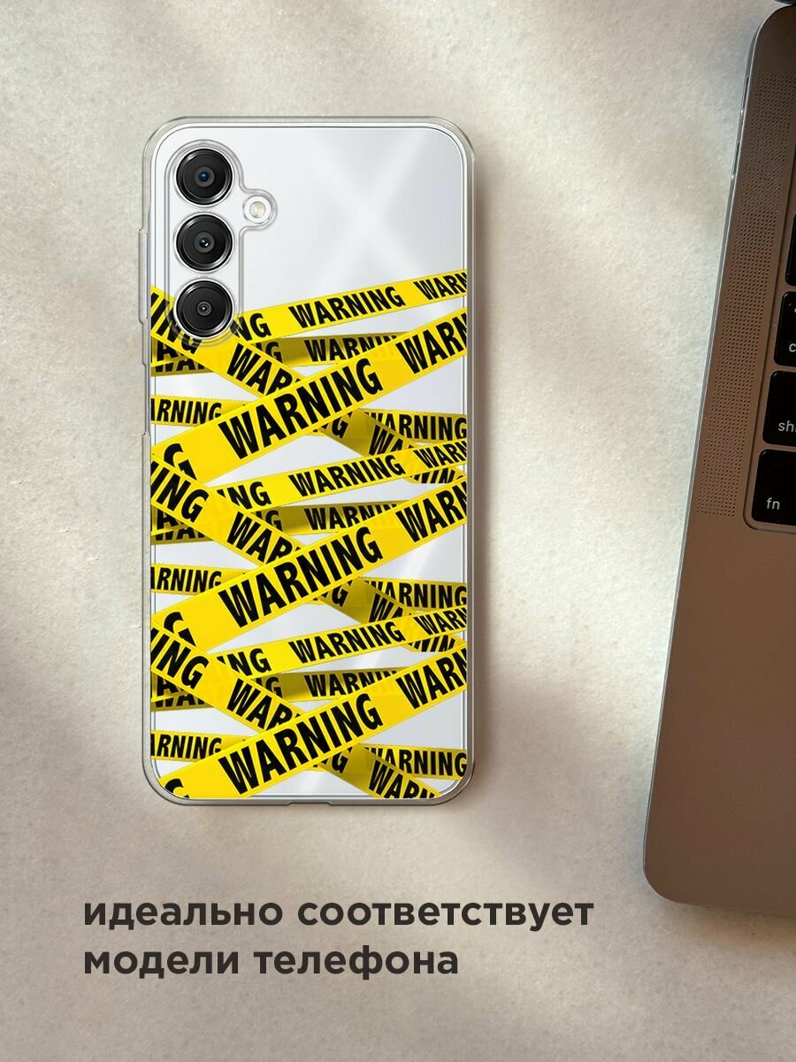 Чехол на Samsung Galaxy A16 / Самсунг А16 с принтом "Warning!", прозрачный — фото 1
