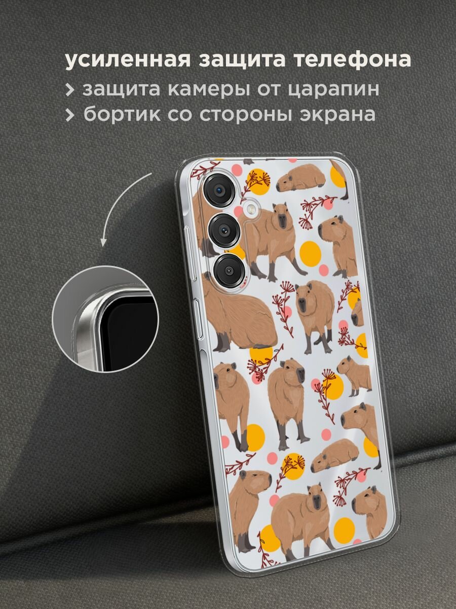 Чехол на Samsung Galaxy A16 / Самсунг А16 с принтом "Капибара паттерн", прозрачный — фото 1