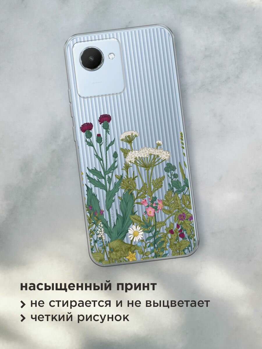 Чехол на Realme C30 / Реалми C30 с принтом "Дикие полевые цветы", прозрачный — фото 1
