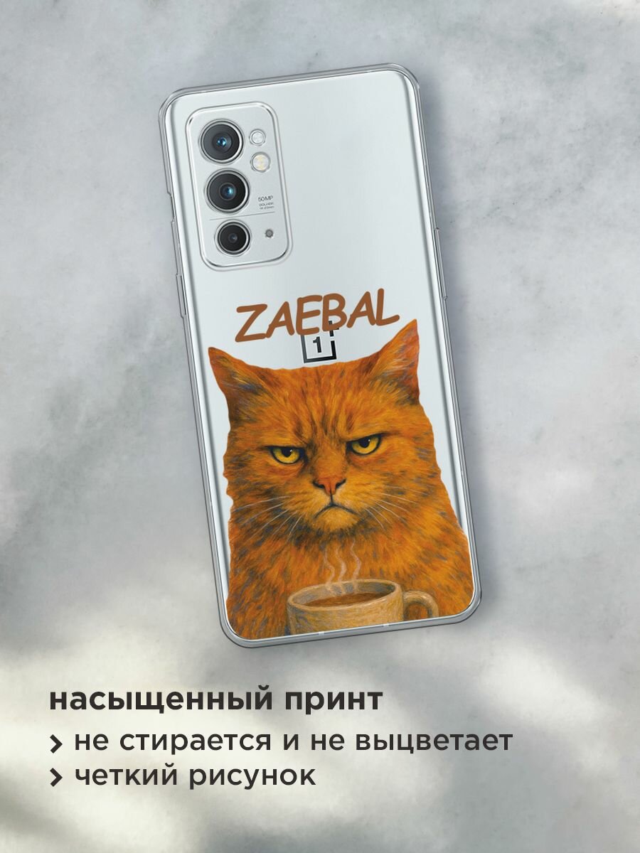 Чехол на OnePlus 9RT / ВанПлас 9RT с принтом "Рыжий кот с надписью", прозрачный — фото 1